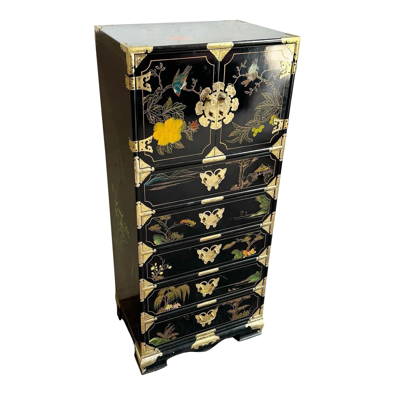 Chinese Black Lacquered Hand Painted Lingerie Chest With Gold Accents ...