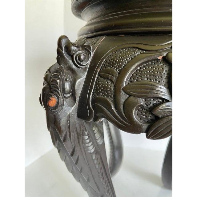 Asian Japanese Black Carved Wood Dragon Stand Pedestal | Chairish