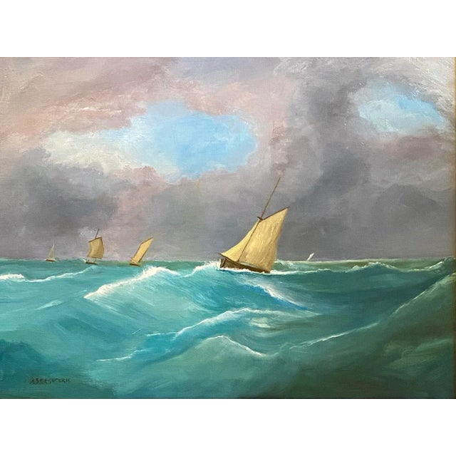 Satori Gregorakis Original Sloop in Rough Seas Oil Painting | Chairish