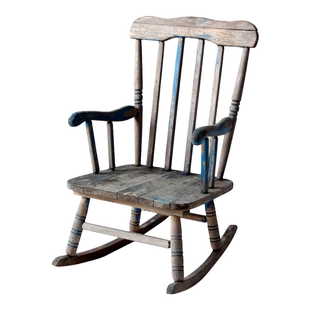 Vintage Distressed Blue Childrens Rocking Chair | Chairish