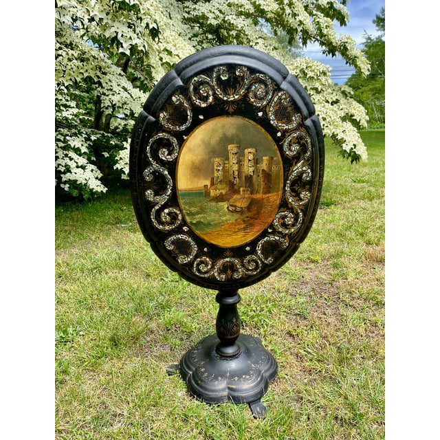 English Tilt Top Tea Table Parcel Gilt, Paper Mache Shell Inlay Hand ...