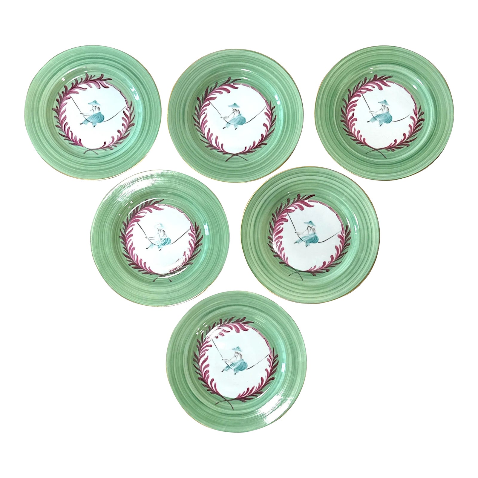 Marie Daage Set/6 Chinoiserie Gilded Plates | Chairish