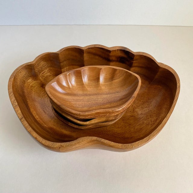 Mid Century 1960s Tiki Monkey Pod Shell Salad Bowls Carved Wood ...