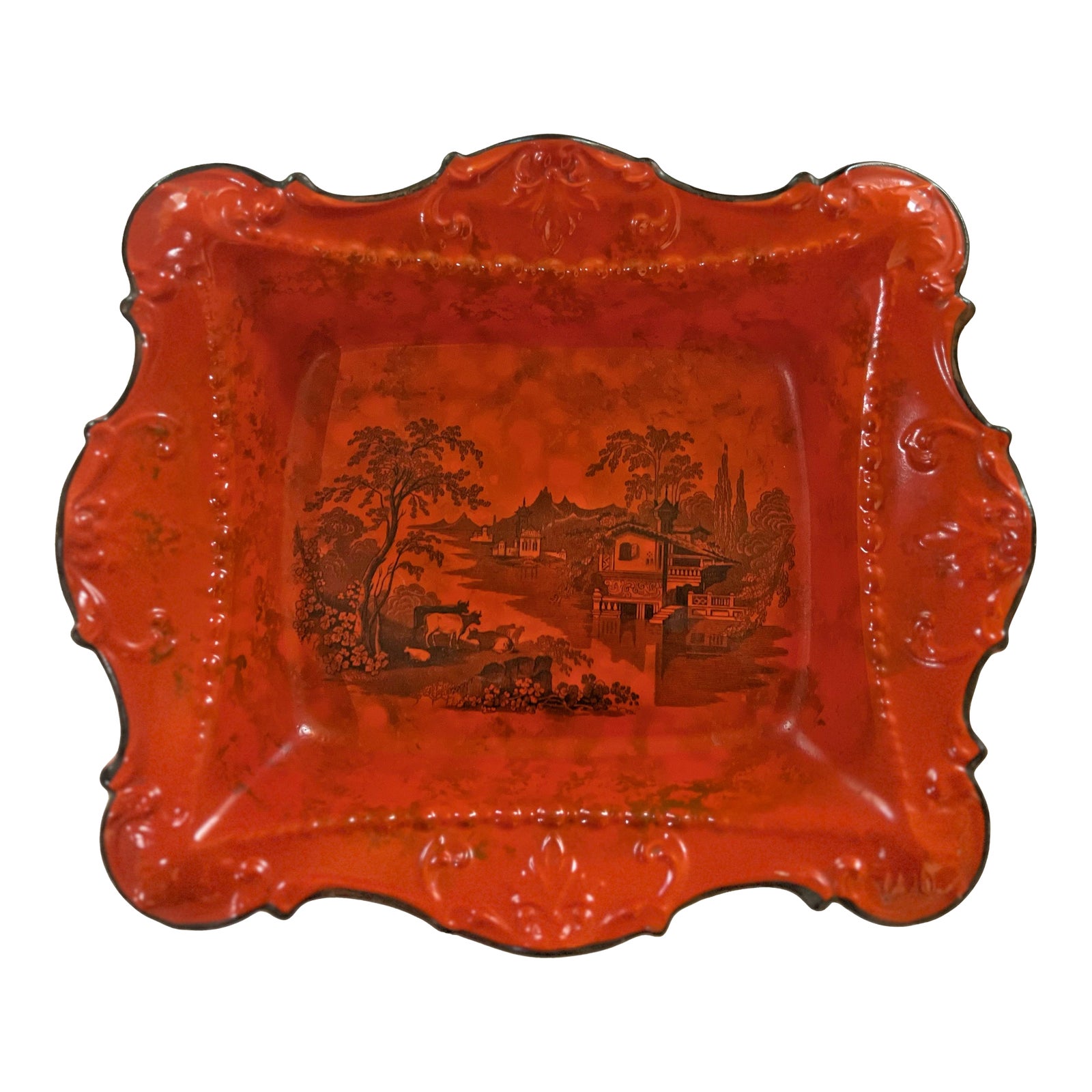 Antique 1830s William Adams Chinoiserie Red Transfer Scalloped Platter ...