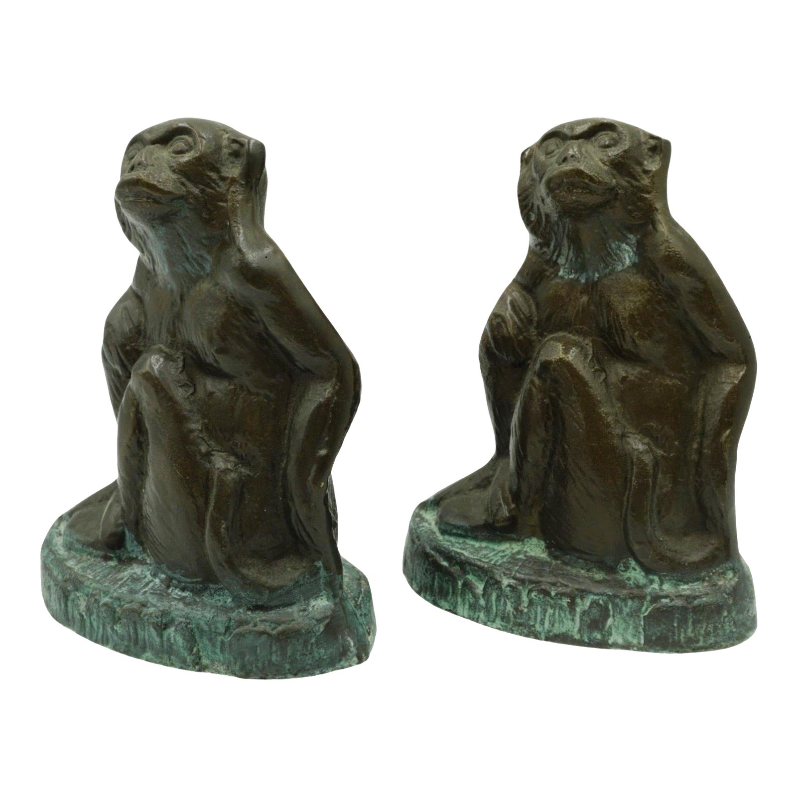1970’s Bronze Monkey Bookends - A Pair | Chairish