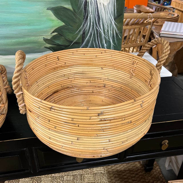 Set of 3 Pencil Reed Rattan and Rope Bowls | Chairish