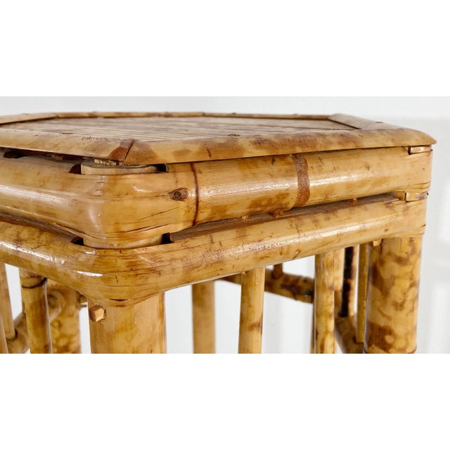 Vintage Burnt Tortoise Shell Finish Bamboo Display Pedestal or Plant ...