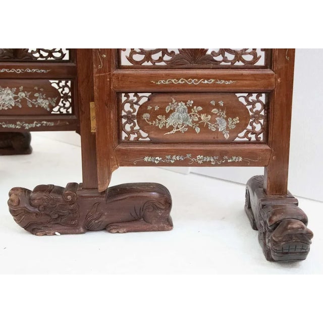 Mid 20th Century Wooden Chinese 4 Panel Screen Divider | Chairish