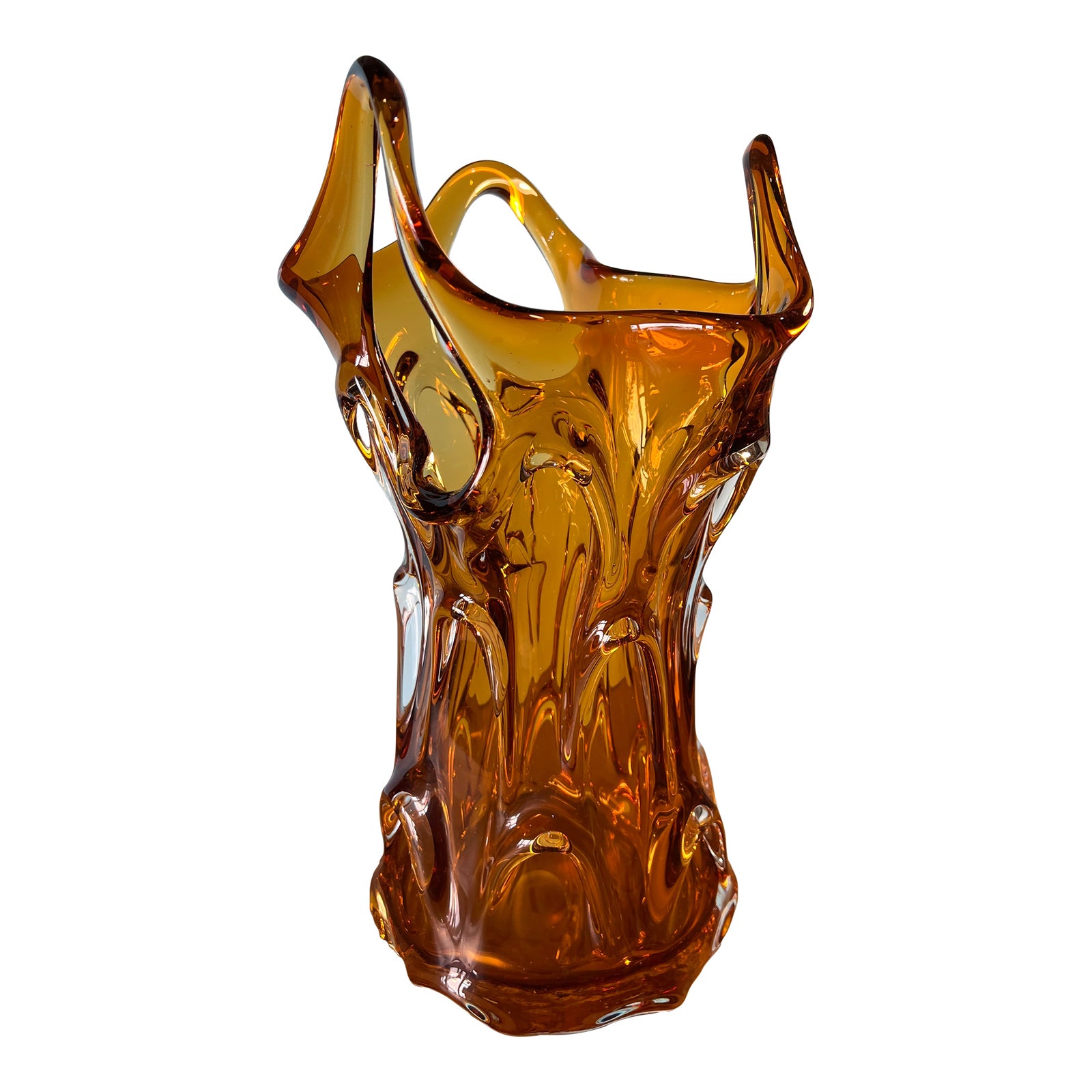 Large Amber Art Glass Vase Tree Trunk Texture With 3 Open Loops Forming ...