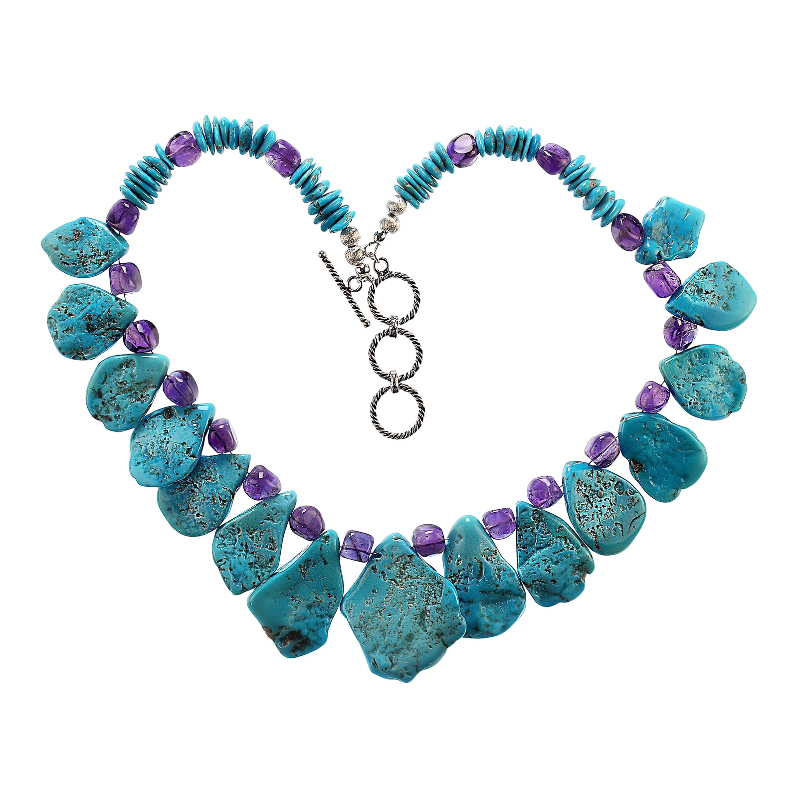 Graduated Sleeping Beauty Turquoise Tablets and Amethyst Necklace ...