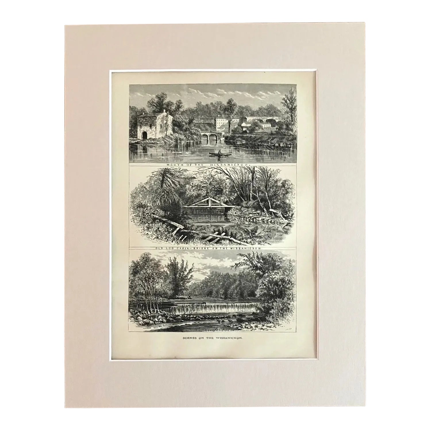 Antique 1874 Wood Engraving "Scenes on the Wissahickon" PA in 11x14 Mat ...
