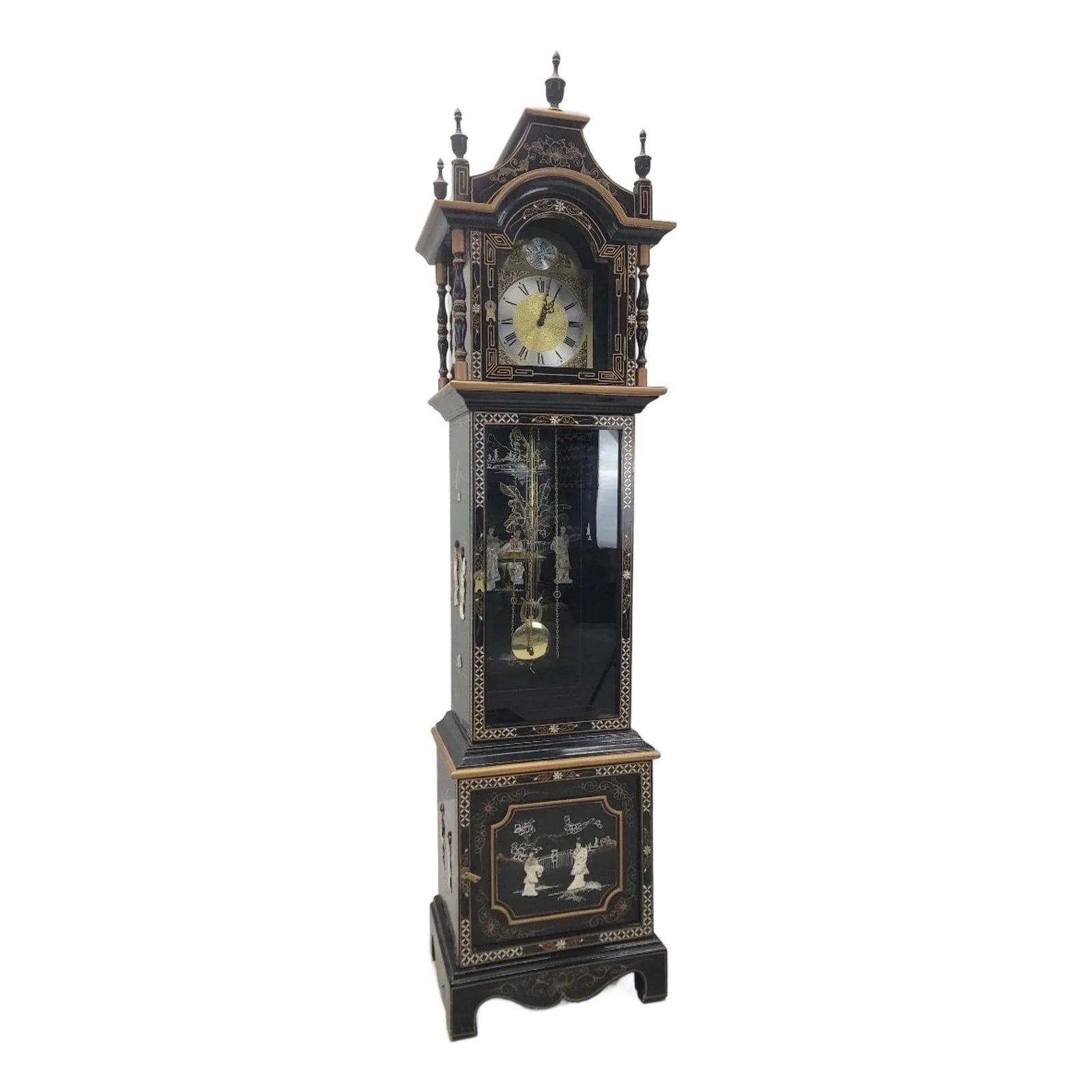 Mid 20th Century Wai Hing Clocks Co. Chinoiserie Lacquer German Tempus Fugit Grandfather Clock ...