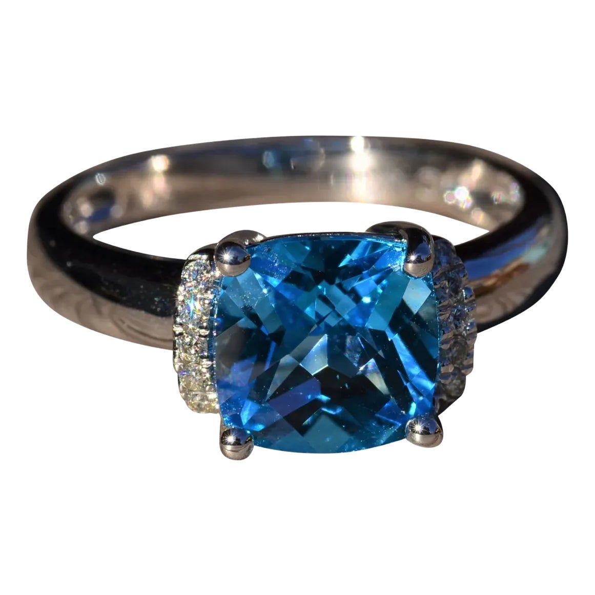 The Antarus: Contemporary Blue Topaz and Diamond Ring in 14 Karat White ...