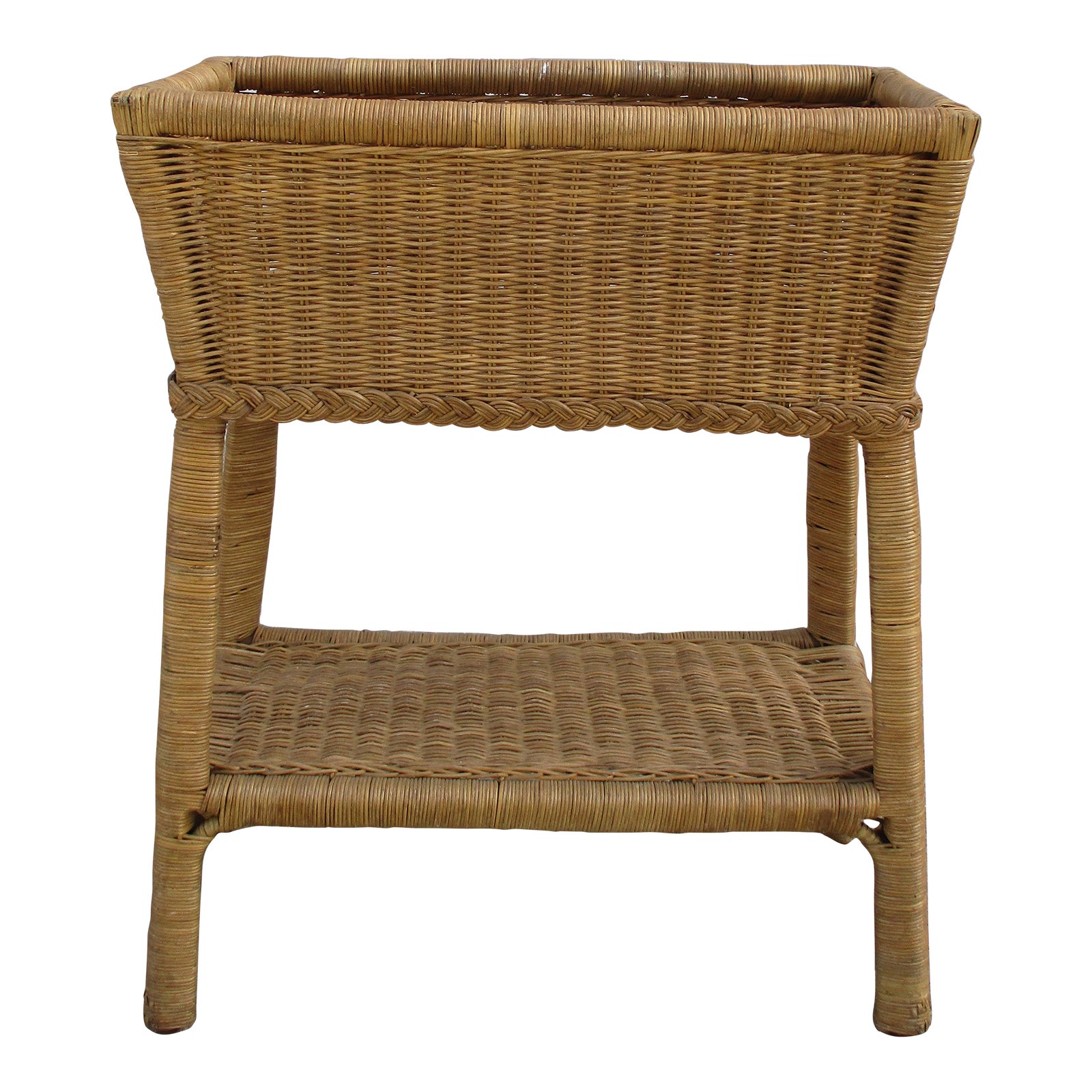 Wicker Rattan Planter Box With Shelf | Chairish