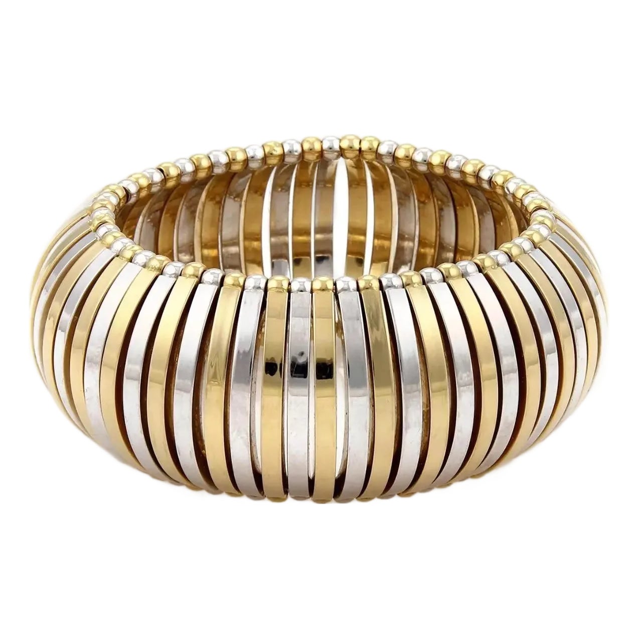 Brevettato 18k Yellow White Gold 34mm Wide Fancy Open Dome Bracelet ...