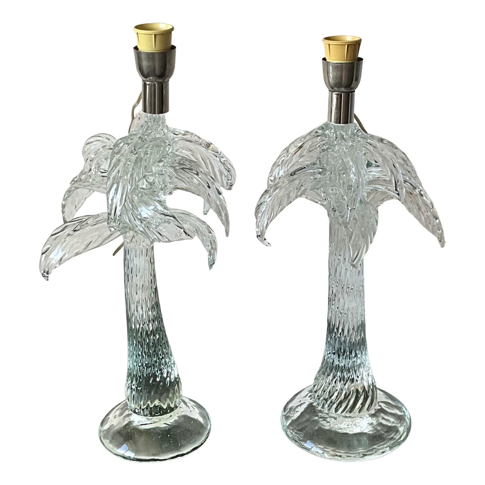 Monumental Italian Sculptural Palm Tree Glass Table Lamps, 1970s, Set ...