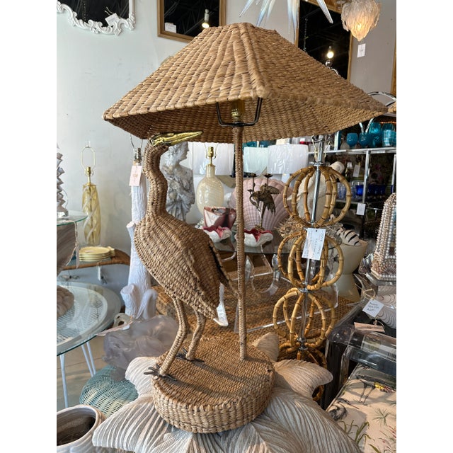 Vintage Pair Mario Lopez Torres Heron Bird Table Lamps Woven Rattan ...