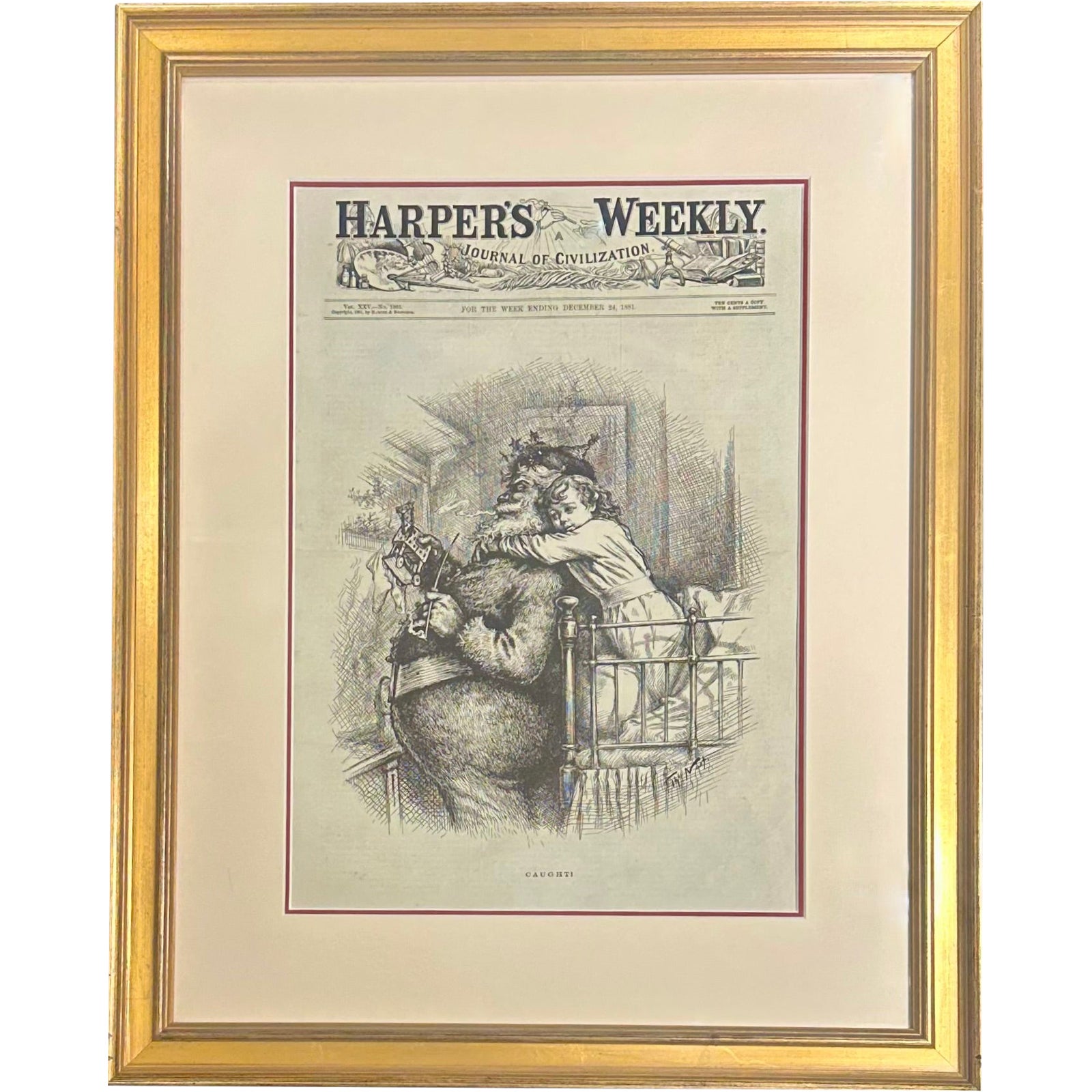 Santa Claus, Original Print by Thomas Nast, 1881 (Framed) | Chairish