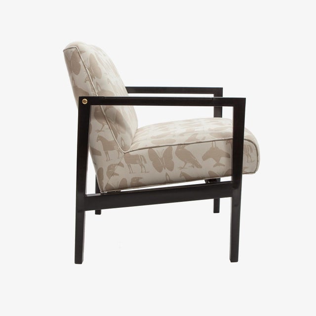 Pair of Lounge Chairs With Black Buff Lacquered Frame and Brass Accents ...