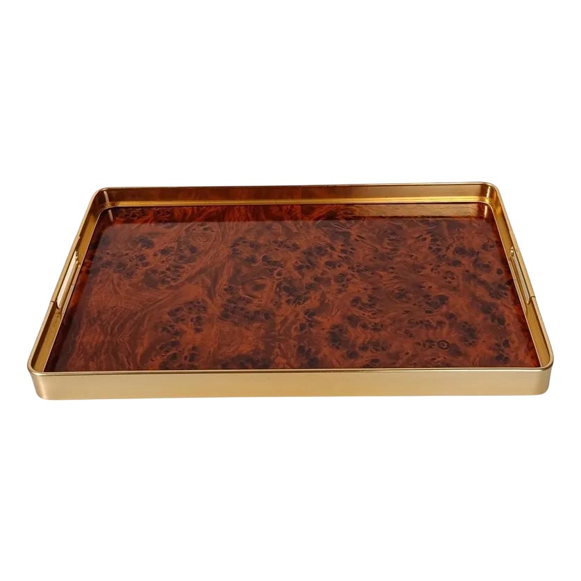 Vintage Italian Tray in Gold Anodized Aluminum and Faux Burl Wood ...
