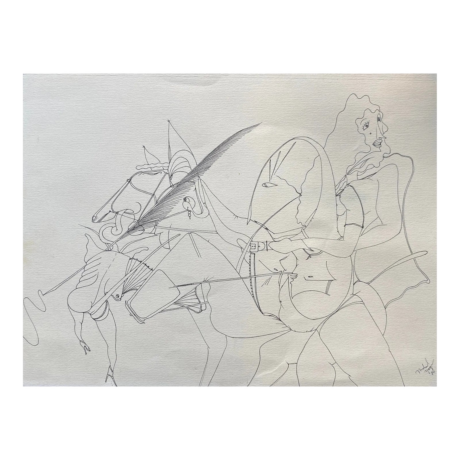 1976 Modern Surrealist Drawing | Chairish