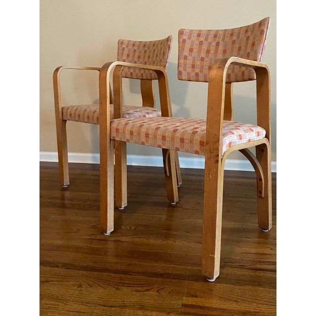 Pair of 1950s MCM Joe Atkinson Thonet Industries Upholstered Arm Chairs ...