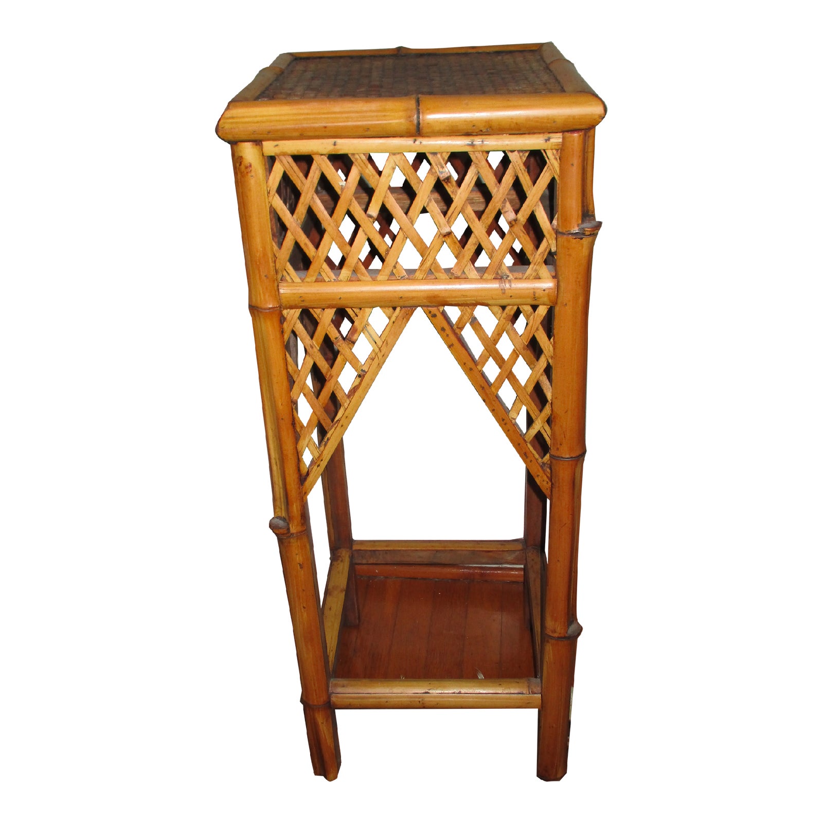 Vintage Bamboo Plant Stand / Table With Lattice Work | Chairish