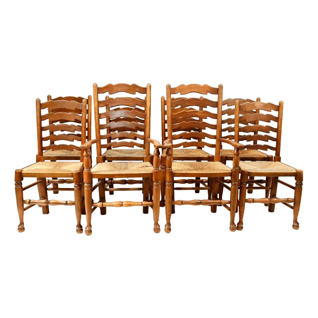 Ladderback Dining Chairs in Oak, Set of 8 | Chairish