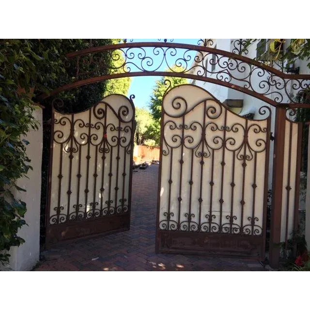 Pair of 1920s Spanish Hand Forged Wrought Iron Driveway Gates | Chairish