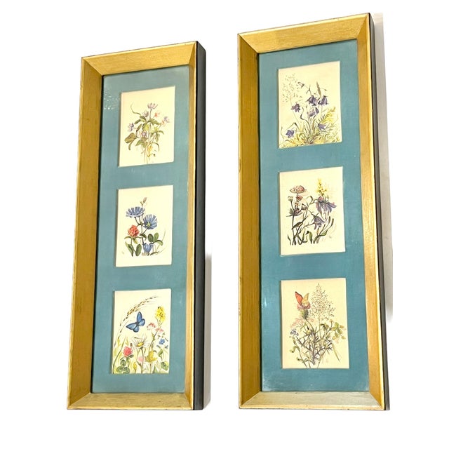 Mid 20th Century Pair Vintage Hollywood Regency Gilt Framed Botanical ...