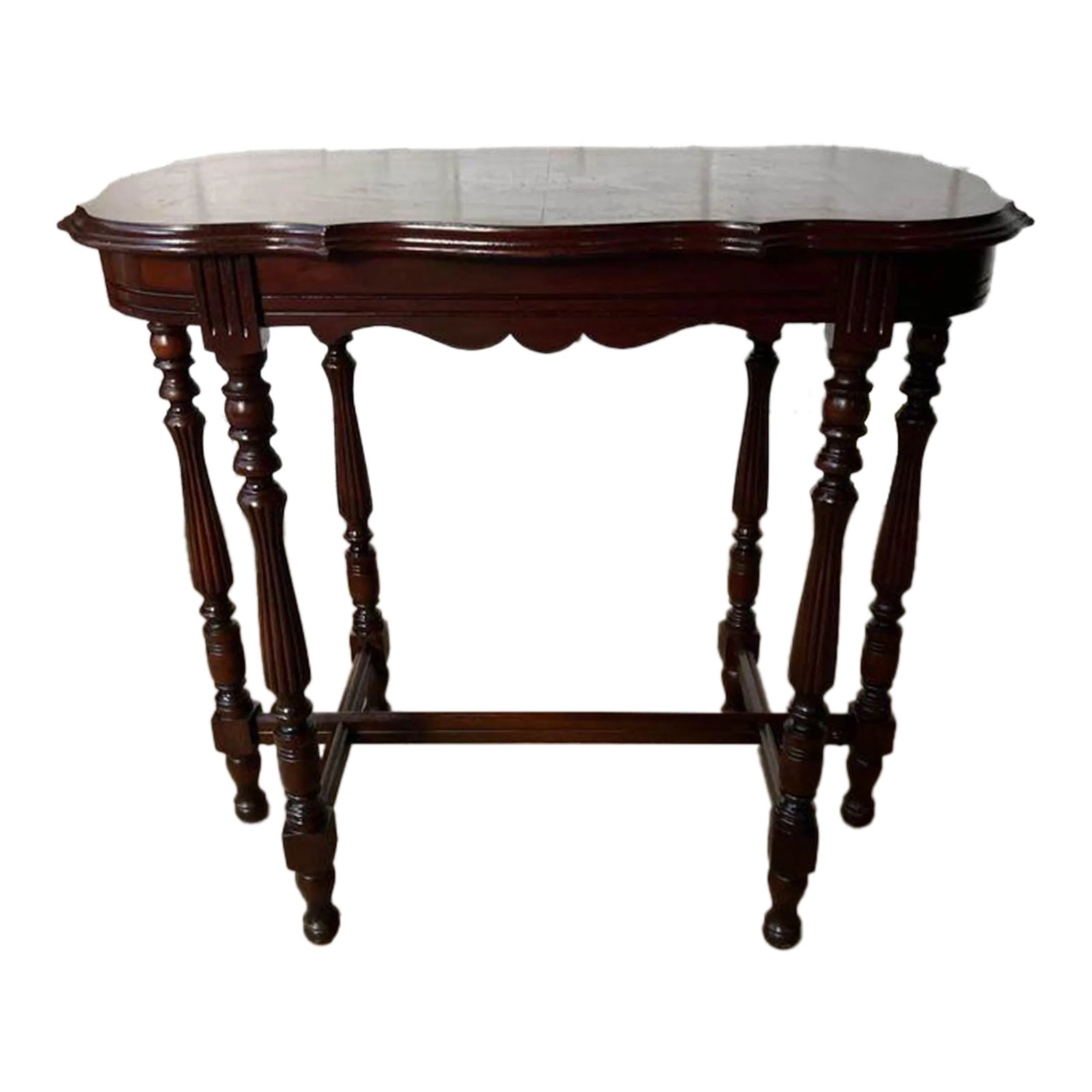 20th Century Victorian Style Flame Mahogany Six Leg Side Table | Chairish