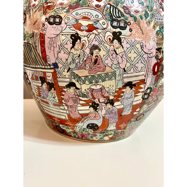 Vintage Chinese Rose Medallion Fish Bowl Planter with Koi Fish | Chairish