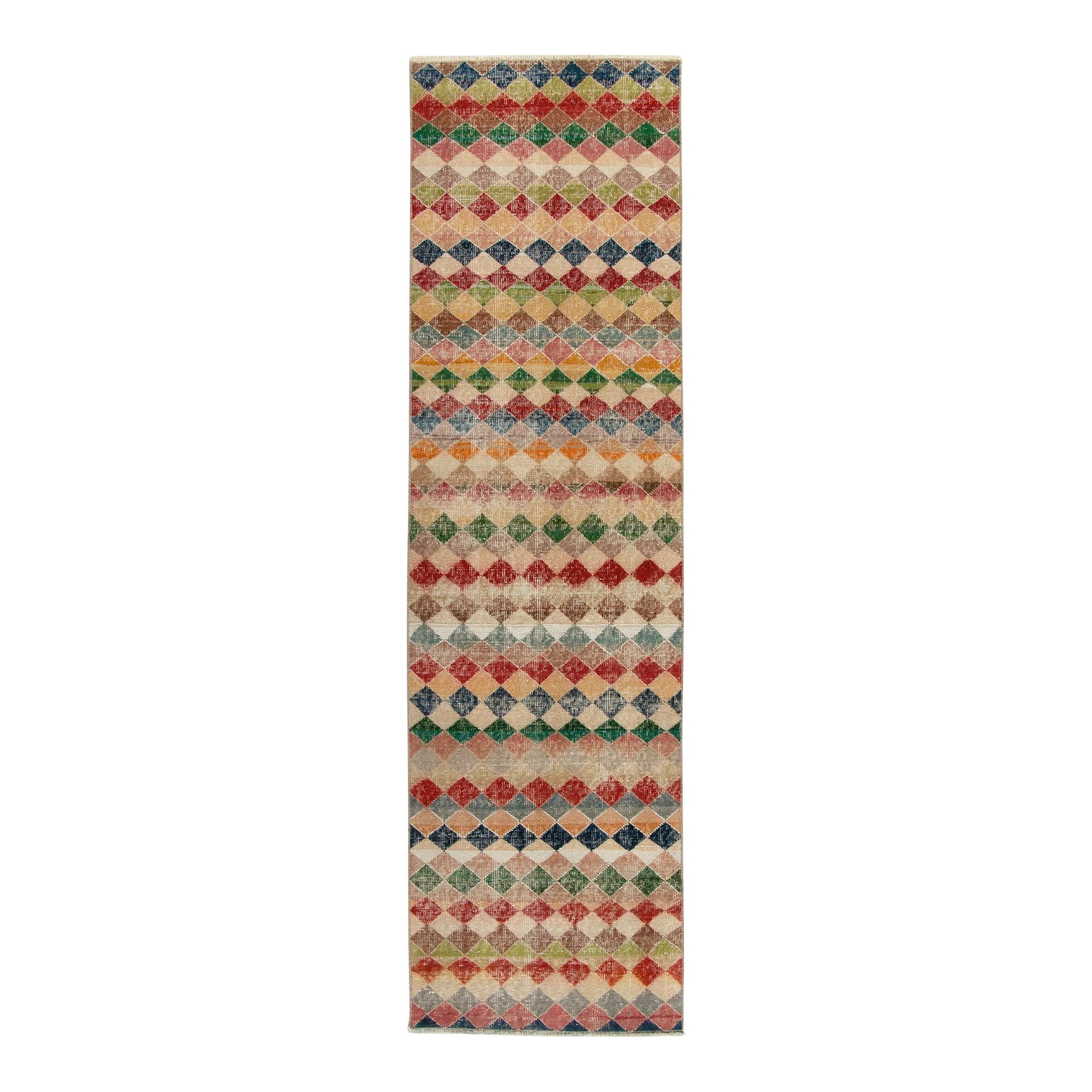 Vintage 1970s Art Deco Runner in Beige-Brown, Multicolor Geometric ...