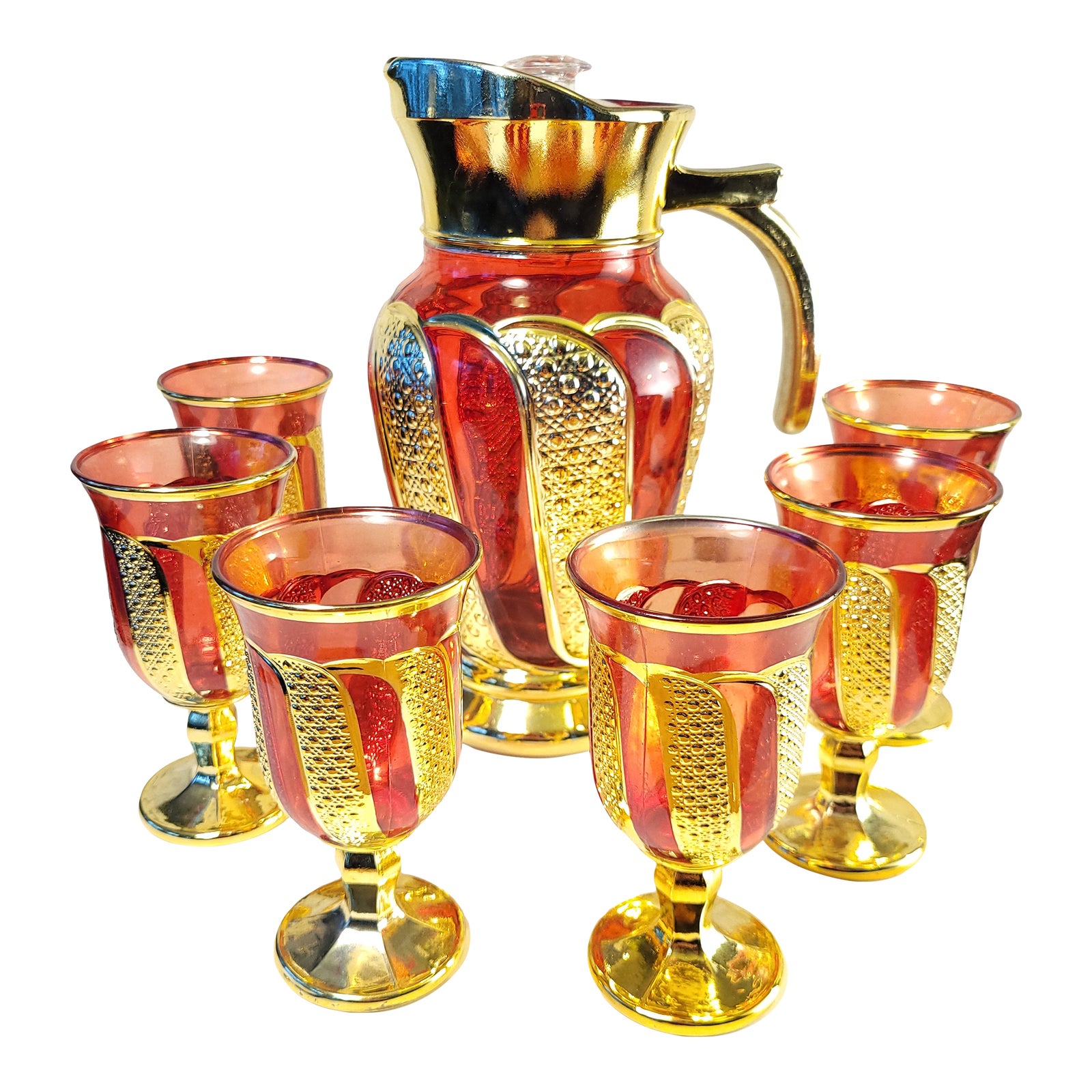 Imperial Glassware Pitcher With 6 Small Goblets - Set of 7 | Chairish