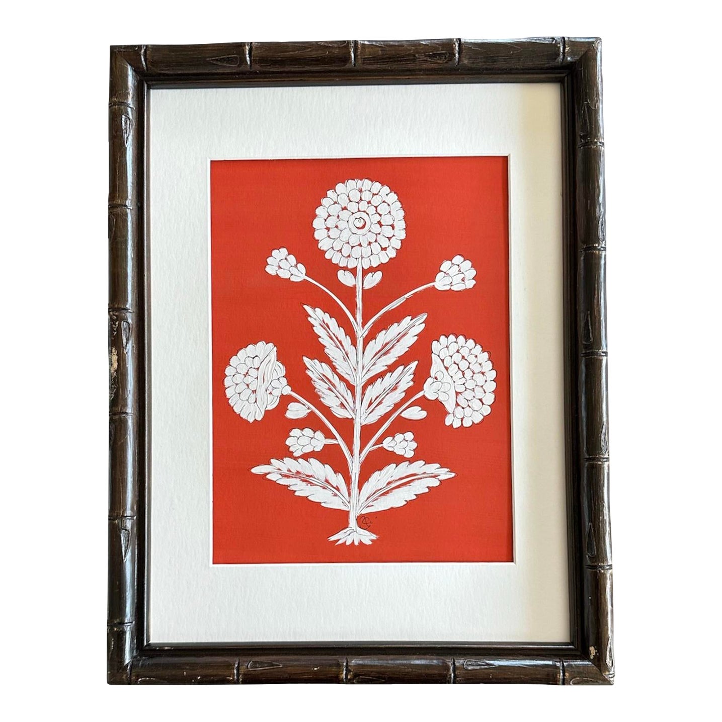 Original Hand-Painted Jaipuri Burnt Orange Floral Motif Painting in a ...