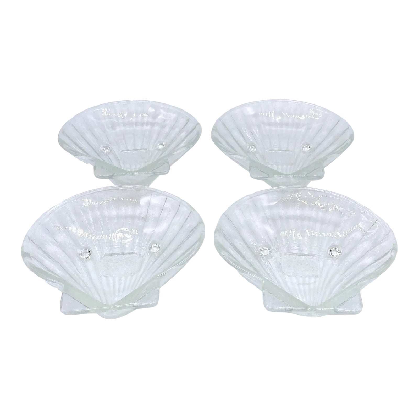 Vintage Transparent Glass Seashell Clam Shell Bowls- Set of 4 | Chairish