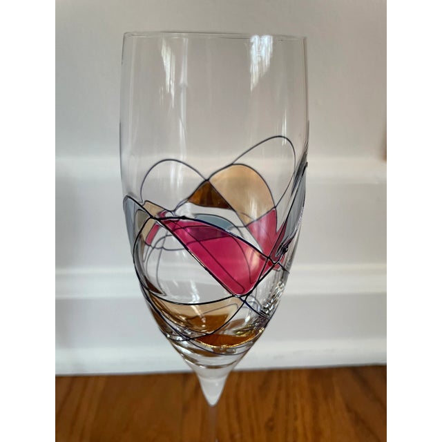 Early 21st Century Milano Crystal Champagne Flutes- Set of 4 | Chairish