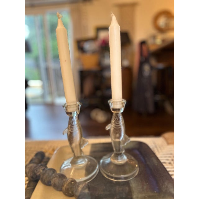 1960s Pressed Glass Fish-Form Candlesticks - a Pair | Chairish