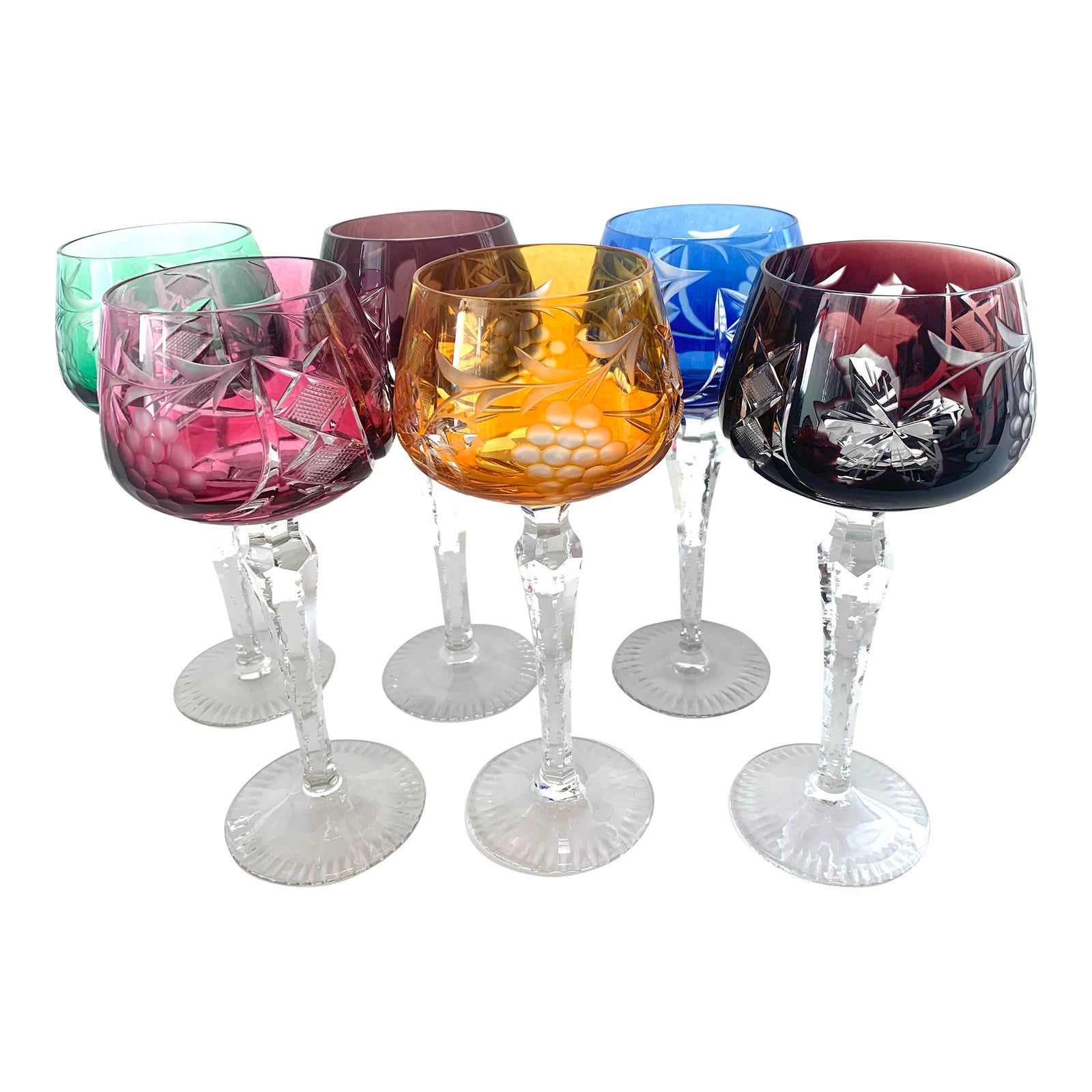 1960s Lausitzer German Blown-Cut Crystal Wine Hocks- Set of 6 | Chairish