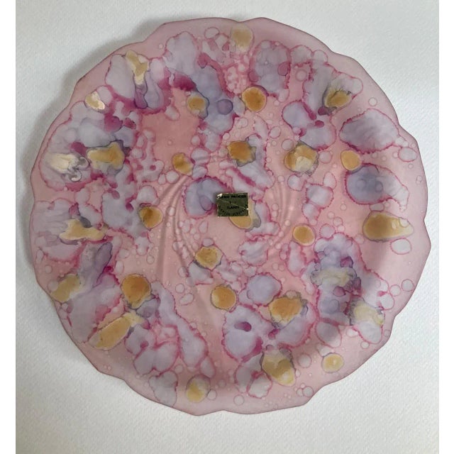 Ilanit Hand-Painted Pink Toned Art Glass Rimmed Serving Plate, Circa ...