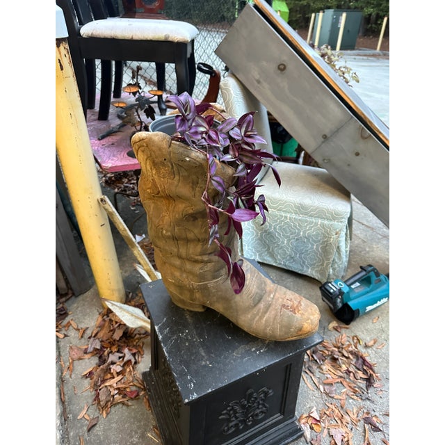 1970s Oversized Concrete Rustic Boot Planter | Chairish