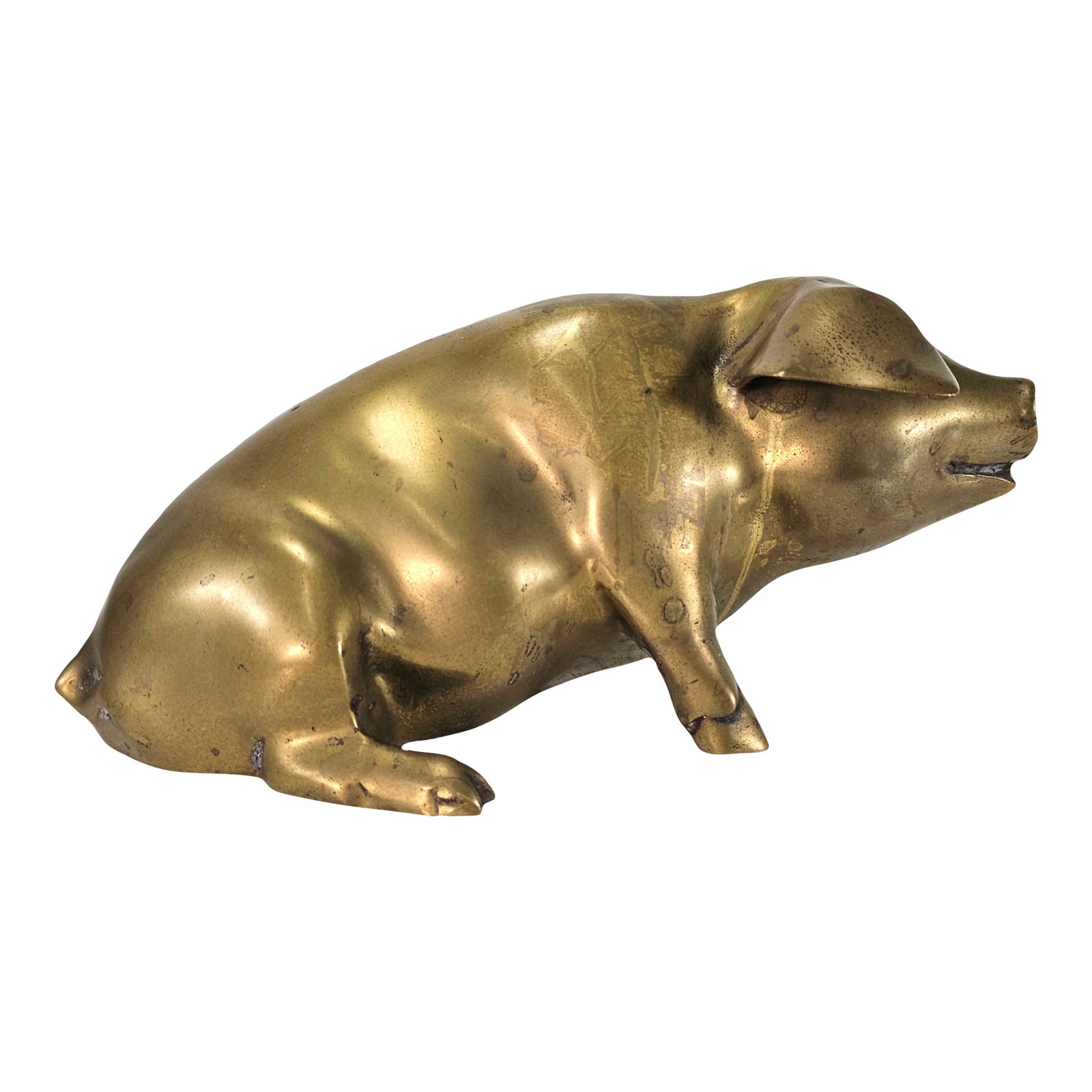 Vintage Solid Cast Brass Figural Piggy Bank – "Sitting Pig" Hog Coin ...