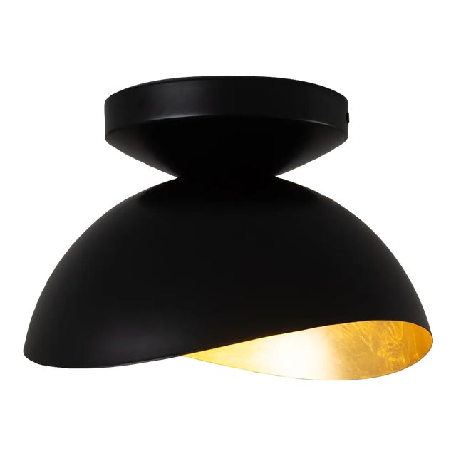 Luna Bella Flush Mount Ceiling Light - Matte Black & Gold-Leaf Shade ...