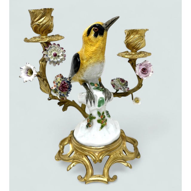 Antique Pair French Ormolu Gilt Porcelain Birds Candlesticks Candelabra ...