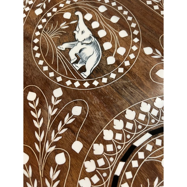 Vintage Indian Bone Hand Inlay Elephants Ornate Console Table Demi Lune ...