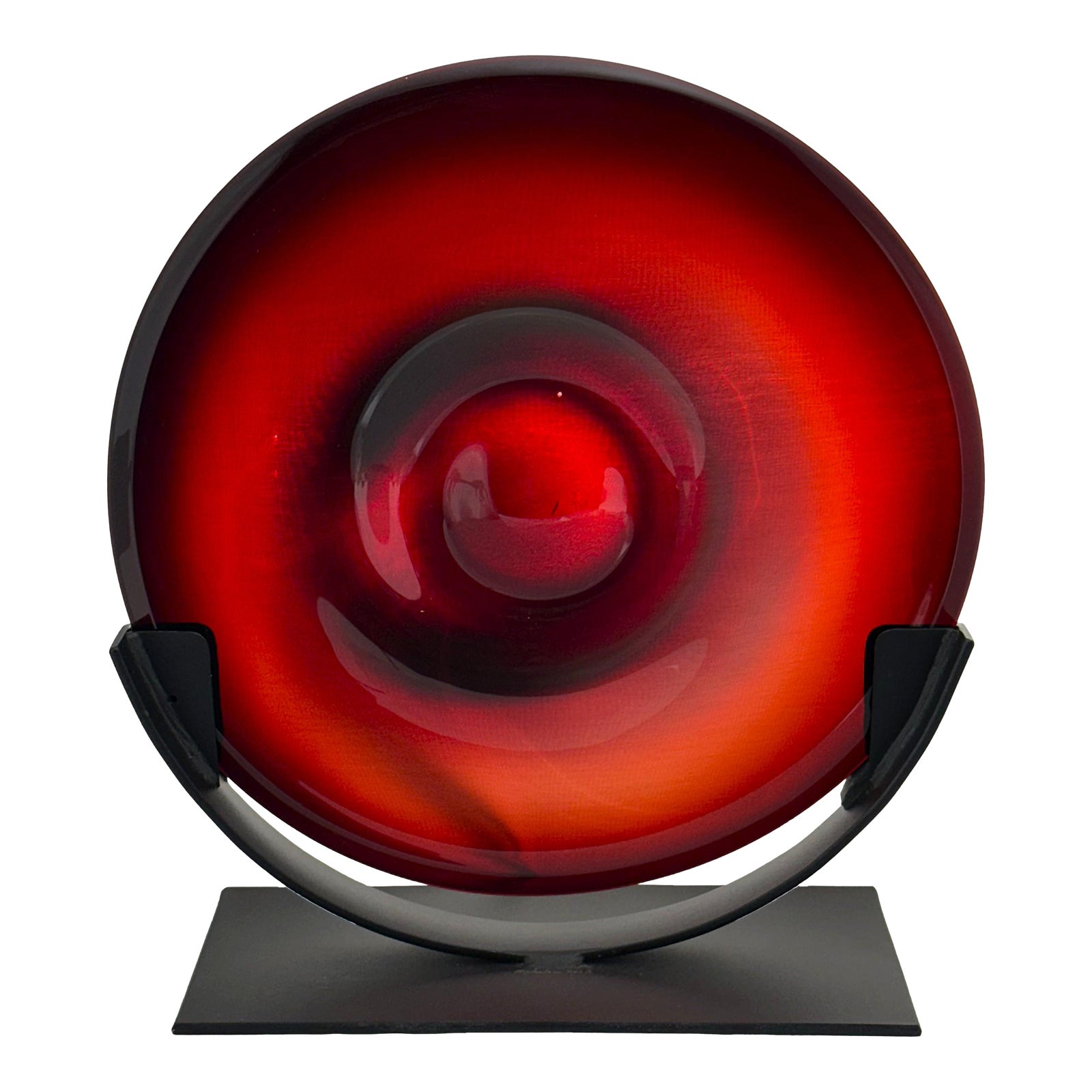 Garnet Art Glass Sculpture on Black Metal Stand, Hand-Blown by Rick ...