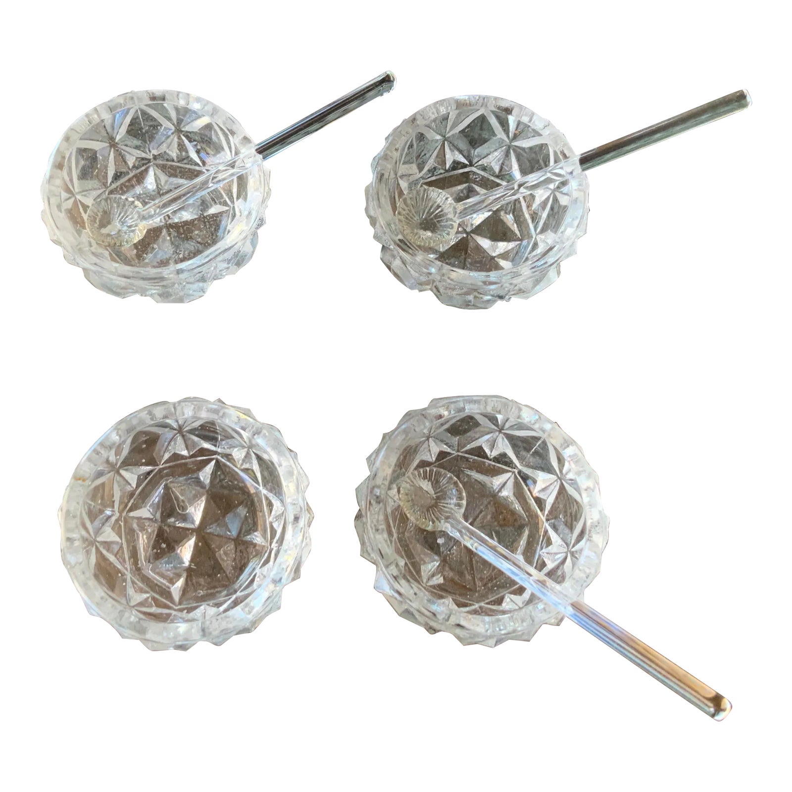 1950s Round Crystal Salt Cellars With 3 Crystal Spoons- 7 Pieces | Chairish