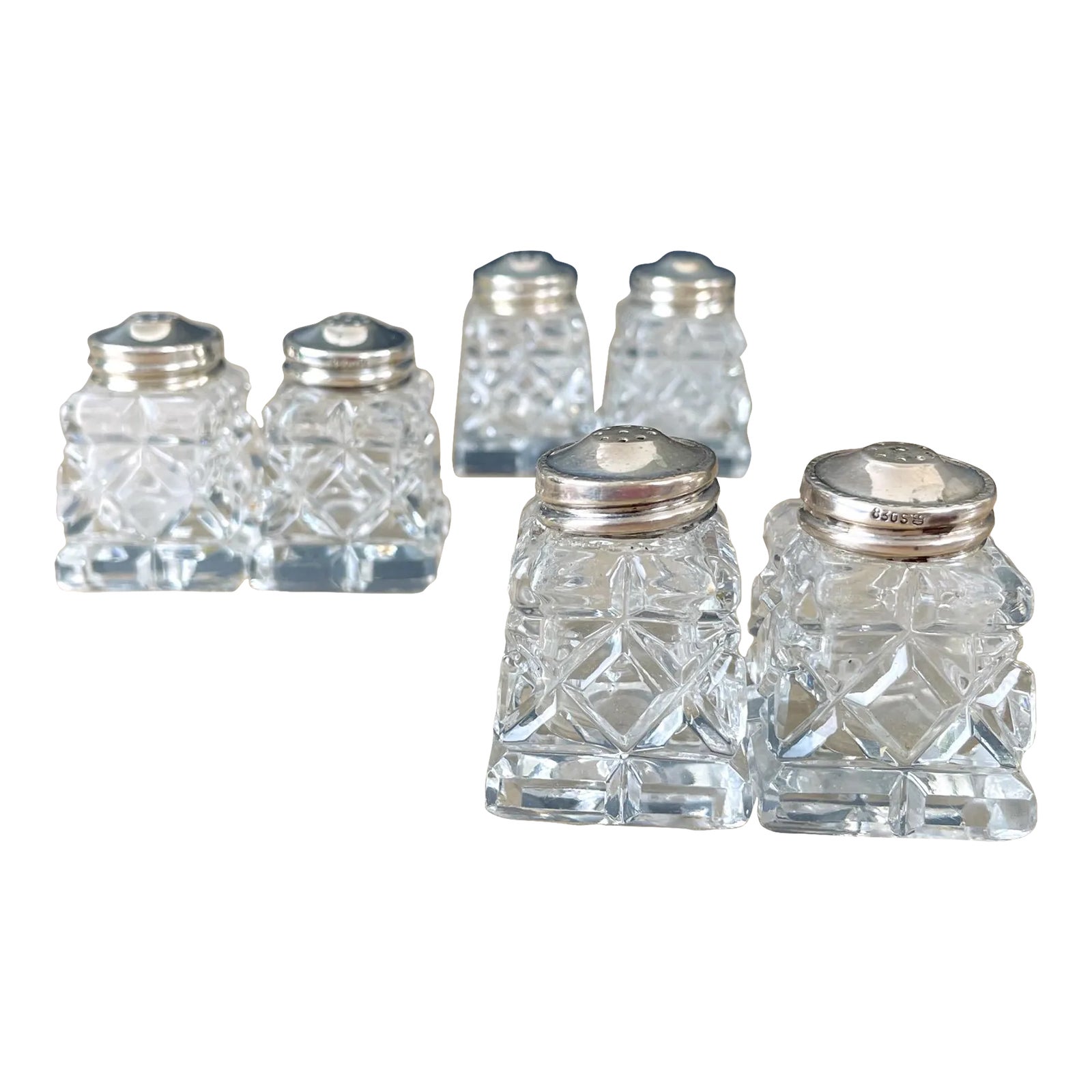 1940s Norwegian Sterling Silver Crystal Salt and Pepper Sets- 6 Pieces ...