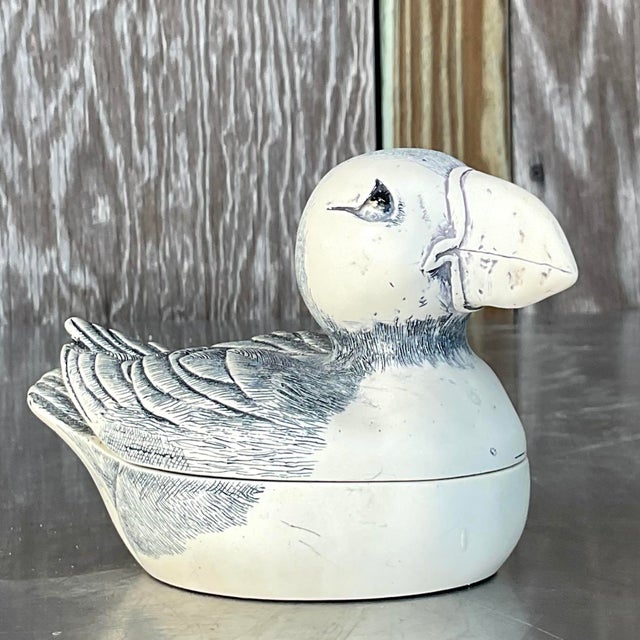 Vintage Boho Carved Puffin Trinket Box | Chairish
