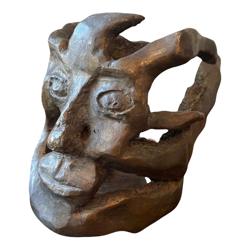 Vintage Bronze Abstract Brutalist Face Sculpture – Signed West – Mid ...